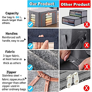 100L Large Storage Bags,Linen Stackable Clothes Storage Bins with Hold Shape Metal Frame,2 Opening Ways Fabric Visible Lidded Foldable Closet Organizers for Seasonal Clothing,Bedding (4, 100L)