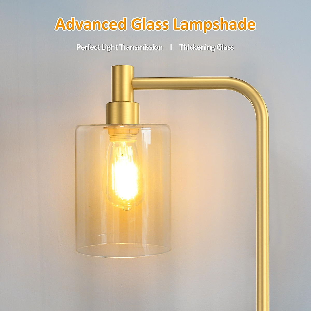 CNXIN Stepless Dimmable Floor Lamps with Glass Lampshade Modern Standing Lamps with 6W LED Bulb Bright Corner Lamp Tall Pole Lamps for Living Room Bedroom Office Study Room Farmhouse, Gold