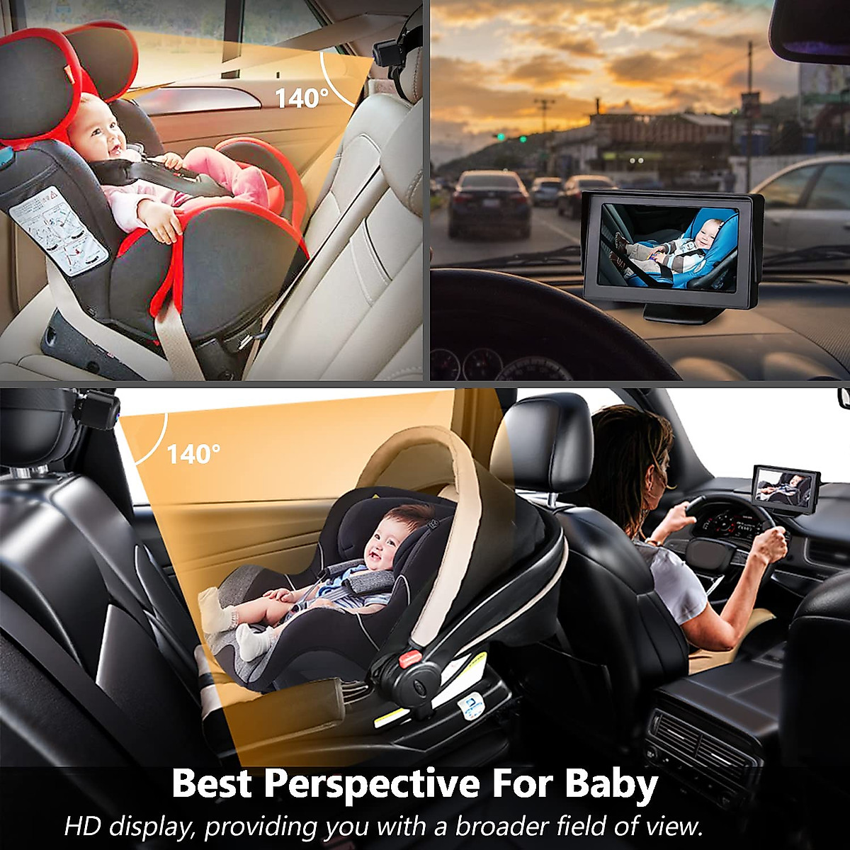 Baby Car Mirror, Baby Car Camera Monitor with 4.3'' HD Night Vision Display and The Car Seat Camera for Baby Rear Facing with Wide Clear View to Easily Observe The Baby's Move While Driving, SAMFIWI