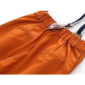 Kimocat Baby Boy Casual Suit 2pcs Cotton Long Sleeve Plaid Button-Down Shirt Pant with Suspenders Outfits Clothes Set (Gray, 2-3T)