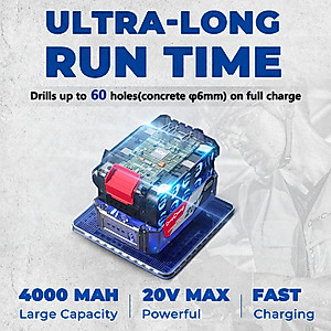 DongCheng 20V Max Cordless Rotary Hammer Drill, 7/8" SDS-Plus, 4 Application Modes, Brushless, 2.1 Joules, Cordless Demolition Hammer for Concrete, Including 4.0Ah Battery and Charger, 4 Drill Bits