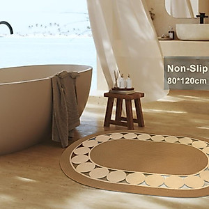 Lazy H Corner Washable Braided Rugs Jute Oval Rug: Quick Drying, Non-Slip & Machine Washable | for Home Decoration and Comfortable Living | Durable, Easy to Clean | Small Oval Bath Rug (Beige, 31x47)