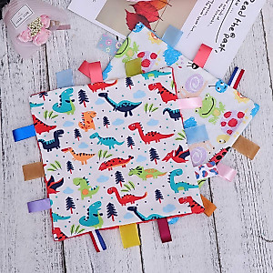 Toyvian Colorful Security Tag Blanket Soft Appease Towel for Newborn Toddlers(Dinosaur Pattern)