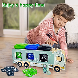 Tmgooyier Large Wooden Garbage Truck Toy for 4 5 6 7 Years Old Boys, Waste Management Recycling Trash Truck Toy Set with 3 Bucket Trash Cans Toy for Boys Girls Toddlers