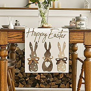 Artoid Mode Carrots Rabbit Bunny Happy Easter Table Runner, Spring Summer Seasonal Holiday Kitchen Dining Table Decoration for Indoor Outdoor Home Party Decor 13 x 72 Inch