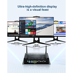 VENOEN Fanless Mini PC, Industrial PC, Core i5 8260U, W11 Pro, 3-Display, 2X HD, DP, GPIO, RS232/485 COM, Dual LAN, M.2 WiFi AC, BT4.2, 4G Model Slot, RAID, Auto Power On, 16GB RAM 512GB M.2 SSD