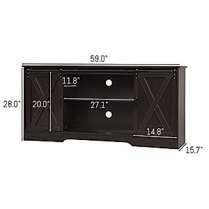 4 EVER WINNER Farmhouse TV Stand for 65+ Inch TV, Espresso Entertainment Center for 65 Inch TV, Modern Farmhouse Television Stands for TVs up to 70, Espresso TV Stand for Flat Screens 65