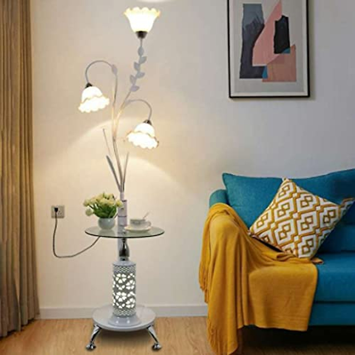 MMLLZEL Floor Lamp with Coffee Table, Creative Bedroom Bedside Table Lamp Beside The Sofa in The Nordic Living Room