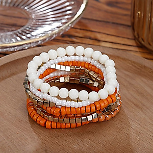 LUREME Bohemian Beads Cube Multi Strand Stretch Stackable Bangle Bracelet Set-Orange (bl003172-2)