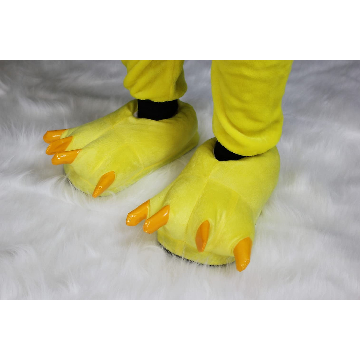 Akanbou Cosplay Monster Paw Plush Slippers Monster Feet Claw Slippers Home Shoes for Adults and Children (Women US 4.5-8.5, Yellow)