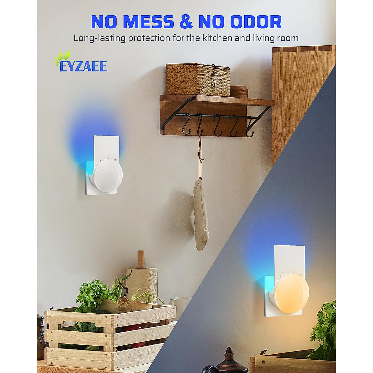 Eyzaee Fruit Fly Traps for Indoors, 2 in 1 Flying Insect Trap Blue Light Plug in Bug Catcher with Warm Night Light Effective Insect Control for Home-Odorless and Mess Free(1 Device + 5 Glue Boards)