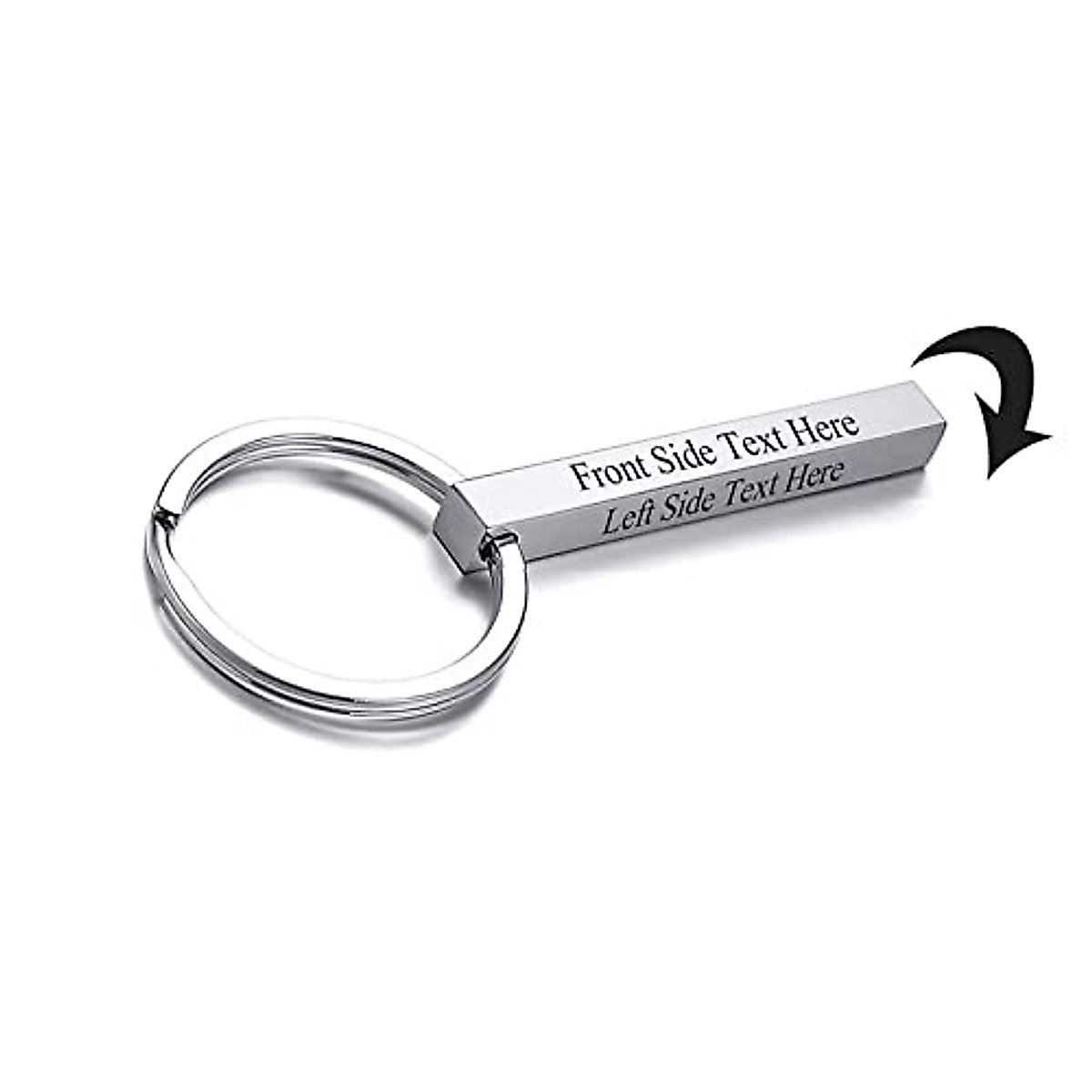 VNOX Customize Stainless Steel 3D Dainty 4 Sided Vertical Cuboid Bar Keychain for Men Women,Set for 4