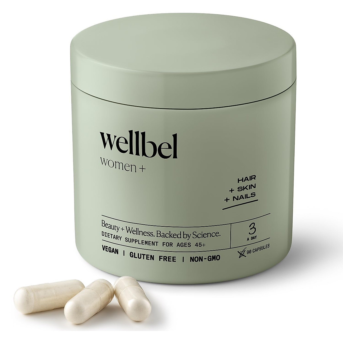 WELLBEL Women + Clean Supplement for Hair, Skin, and Nails, Vegan, Gluten Free, Non GMO 90 Count