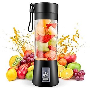 Portable Blender Smoothies Personal Blender Mini Shakes Juicer 380 ml Cup USB Rechargeable Cordless Shaker Bottle (BLACK)