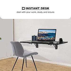 Zytty Wall Mounted Folding Table, Wood Computer Home Office Suitable for Balcony, Bedroom, Bathroom, and Kitchen, Floating Desk for Small Space, Medium, Black