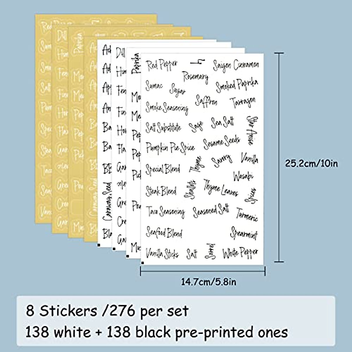 Simfree Kitchen Labels,276 Spice Jar Labels,Pantry Labels,White + Black Script Preprinted Stickers,Waterproof,Tear Resistant,Food Containers Organization Labels Organize Storage Containers,Black+White