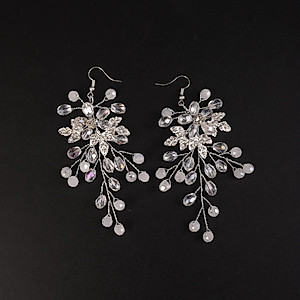 BERYUAN Crystal Flower Earings for Women Beads Wedding Earrings for Brides Bridal Bridesmaids Earrings Prom Earrings Accessories Esthetics (Silver)