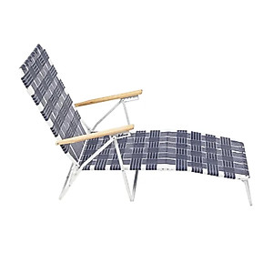 RIO Brands High Back Outdoor Folding Chaise Lounge Chair with Blue Woven Webbing, White Powder Coated Steel Frame and Hardwood Armrests, Blue (2 Pack)