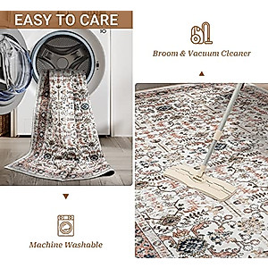 befbee 8x10 Area Rugs for Living Room- Ultra-Thin Stain Resistant Washable Rug, Non-Slip Backing Rugs, Large Room Decor Area Rug (Peach/Grey,8'x10')