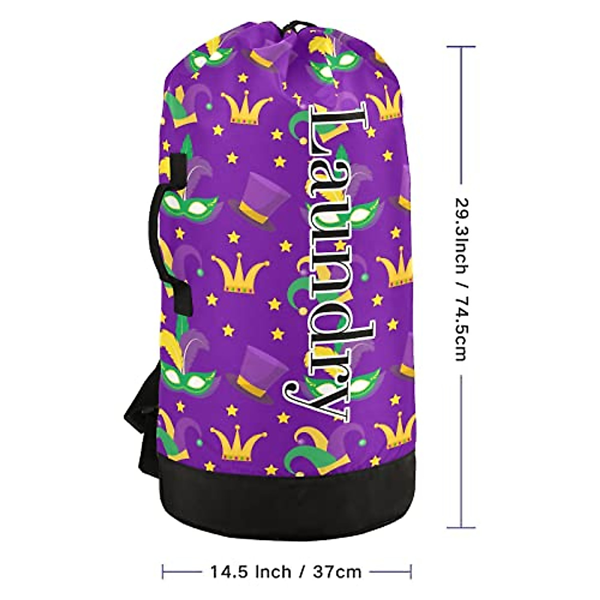 Kigai Mardi Gras Theme Laundry Bag, Drawstring Closure Dirty Clothes Bag Large Travel Camp Durable Tear Resistant Backpack Storage Bag - 14.5 X 29.3 in