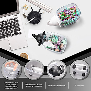 Roucerlin 2 Pack Clear Elephant Shape Cotton Swab Holder, Cute Cotton Pad Ball Dispenser, Plastic Storage Container Bathroom Canisters with Lids for Floss Toothpick Vanity Organizer (Elephant)