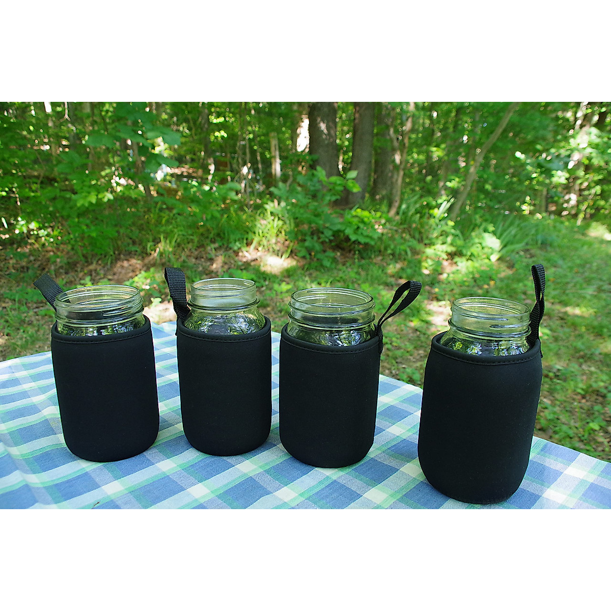 Masun Mason jar Sleeve Wide, and regular mouth quart jars (Black 4 pack)