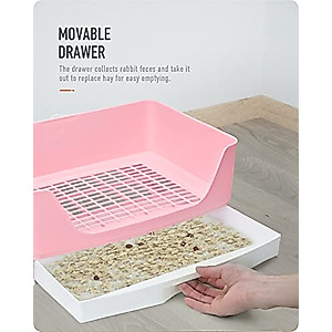 Baffect Rabbit Litter Box, Plastic Bunny Toilet Box with Removable Tray, Guinea Pig Corner Litter Cage for Small Adult Pet (Pink)