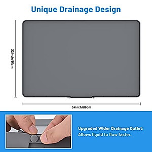 Under Sink Mat, 34" x 22" Upgraded Drainage Design Under Sink Mats for Kitchen Waterproof, Under Sink Drip Tray, Under Sink Mats for Bathroom, Hold up to 3.3 Gallons Liquid (Gray)