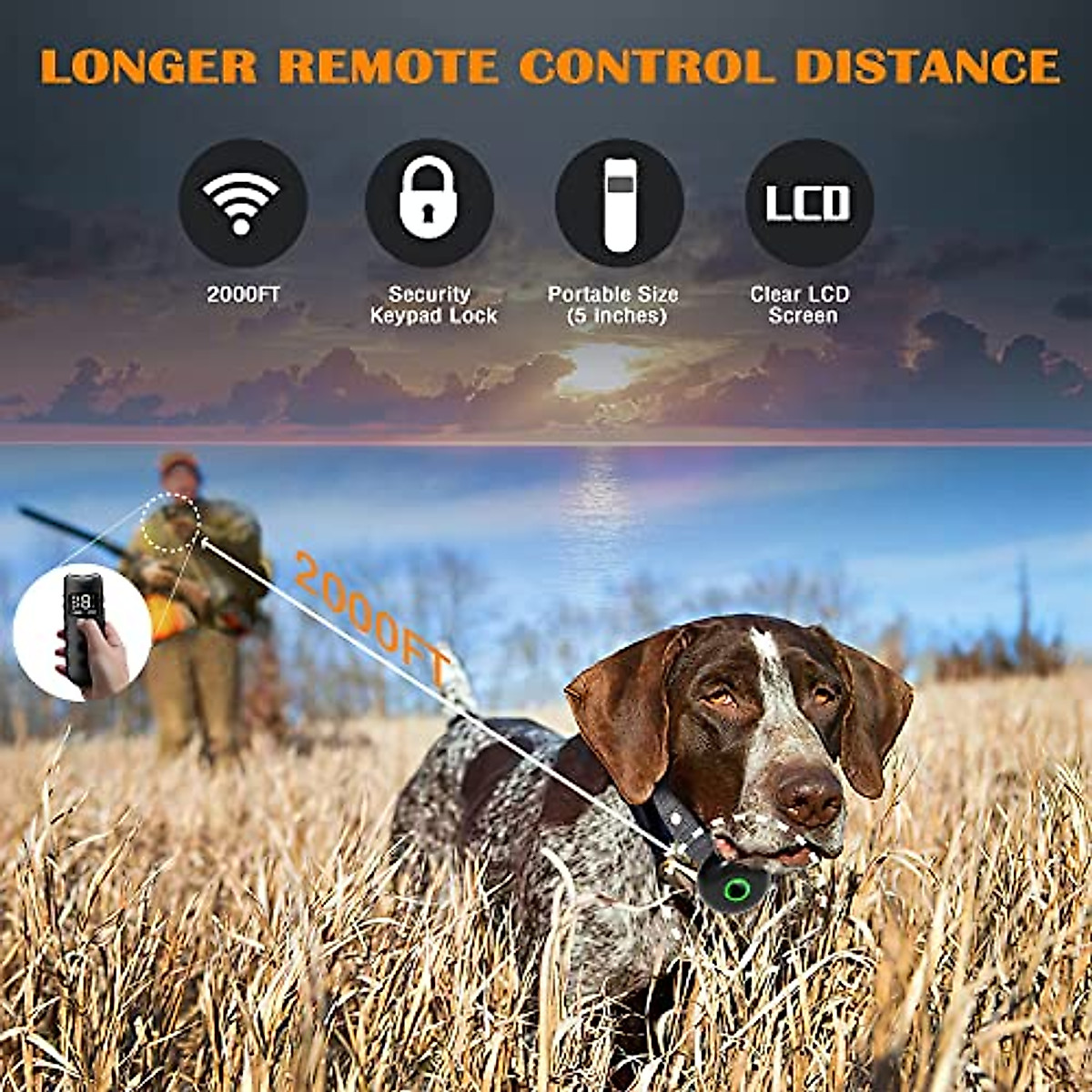 FATEAR Dog Shock Training Collar with Remote 2000ft for Large Medium Small Dogs, Rechargeable Waterproof Electric Collar with 3 Modes, Beep, Vibration and Shock