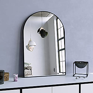 BEAUTYPEAK 20"x30" Arch Bathroom Mirror, Wall Mounted Mirror, Black Vanity Wall Mirror w/Metal Frame for Bedroom, Entryway, Living Room