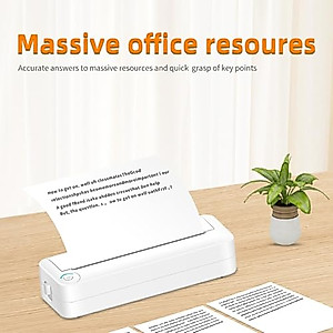 Portable Printer Wireless for Travel Thermal Printer A4 Thermal Paper, Inkless Printer Mobile Office(White)