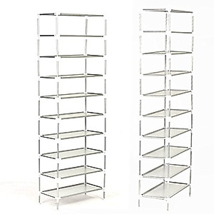 kemanner 10-Tier Shoe Rack, Non-woven Fabric Free-Standing Shoe Tower Organizer Cabinet - Holds 50 Pairs of Shoes - 22.2” x 10.9” x 65.1” - Grey