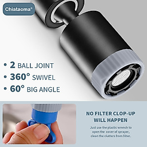 Swivel Faucet Aerator,3-function Faucet Nozzle,360° Big Angle Rotate Kitchen Sink Faucet Attachment,Faucet Extender for Kitchen 55/64 inch Female Thread,Kitchen Sink Aerator Black