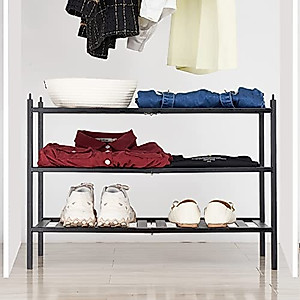 Lettimi Shoe Rack - 3 Tier, Premium Bamboo Shoe Organizer and Stackable Shoe Shelf Storage Organizer for Entryway, Shoe Cubby, Bathroom, Hallway, Closet or Living Room (3 Tiers, Black)