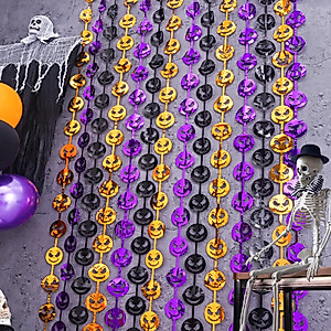 Menstarsi Halloween Party Decorations, 2 Pack Nightmare Jack Orange Purple Black Skeleton Skull Foil Fringe Curtains, 3.3 X 6.6 ft Photo Booth Props Party Backdrop for Halloween Holiday Birthday Decor