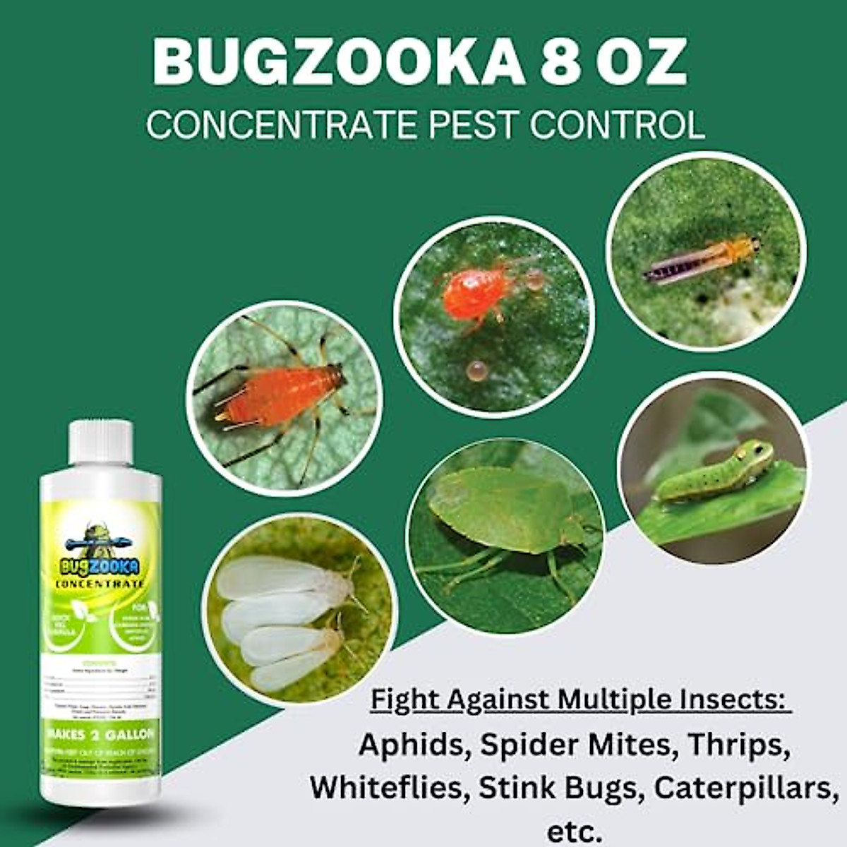BugZooka 8oz Concentrate: Makes 2 Gallons All Natural Prevents Ants, Spiders, Aphids, Whiteflies, Caterpillars, Thrips, Stink Bugs,miticides, Pesticides, and Fungicide All Stages of Crops USDA