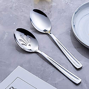 GoGeiLi Stainless Steel Serving Spoon Set, Include 3 Large Serving Spoon and 3 Slotted Spoon, 9.5-inch Catering Serving Spoon Set for Party, Banquet, Buffet, Dishwasher Safe