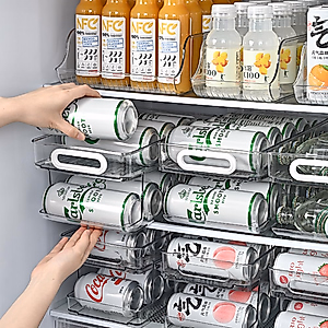 Xicennego Upgrade 2-Tier Rolling Soda Can Storage Organizer for Tall Skinny Soda/Pop Cans, Soda Can Dispenser for Refrigerator, Fridge Can Drink Holder, Plastic Storage Rack for Fefrigerators, Pantry