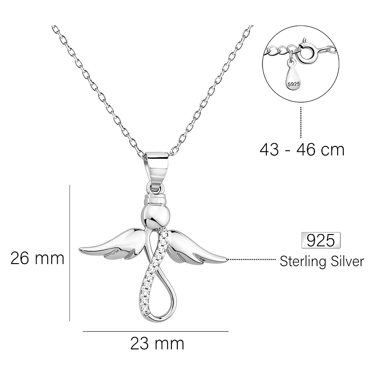 Sofia Milani - Solid 925 Sterling Silver Necklace for Women - with Zirconia Stones - Guardian Angel Pendant - 50157