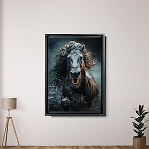 Majestic Black Stallion Galloping In The Clouds, Black Horse On Salt Flats, Canvas Print, Black Horse Print, Black Horse Wall Art, Decor Canvas, Wall Decor