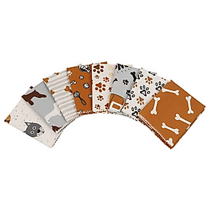 Soimoi 8 Pc Fat Quarter Bundle- Dog Print 18"x 22" DIY Patchwork- 100% Cotton Pre-Cut Quilting Fabric Gray-White- Brown