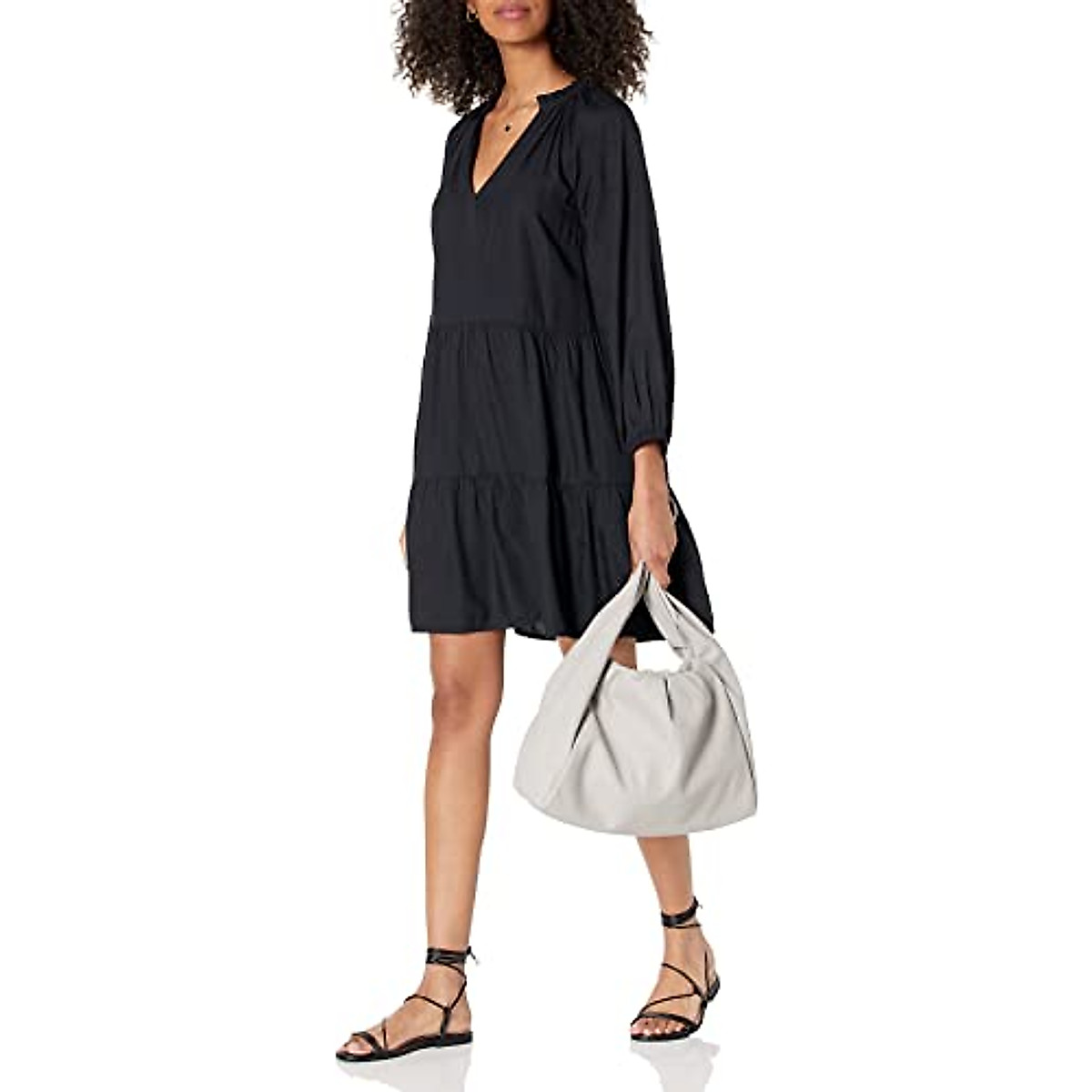 The Drop Women's @caralynmirand Ruffle-Neck Tiered Mini Dress, Black, XXL, Plus Size