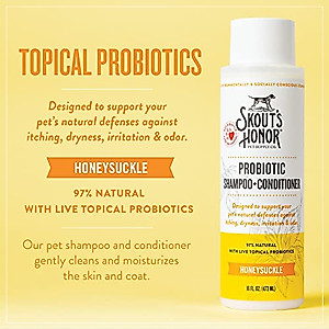SKOUT'S HONOR: Probiotic Pet Shampoo & Conditioner - 2-in-1 with Avocado Oil - Cleans and Conditions Fur, Supports Pet’s Natural Defenses, PH-Balanced, Sulfate-Free - Honeysuckle - 16 oz.
