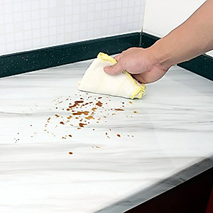 White Marble Adhesive Paper Gloss Vinyl Wrap For Kitchen Countertop Peel Stick Shelf Liners Decal 15.8inch by 79inch