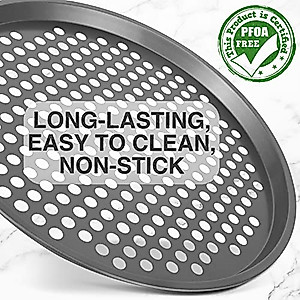 NutriChef 12.8 Inch Nonstick Pizza Pan for Oven - Carbon Steel Pizza Baking Tray with Airflow Holes - Premium Bakeware for Fresh & Frozen Pizza, Dishwasher Safe - Gray