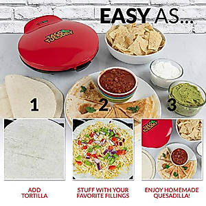 Taco Tuesday Deluxe 10-inch 6-Wedge Electric Quesadilla Maker with Extra Stuffing Latch, Red
