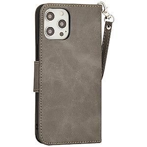 GLOW Co., Ltd. iPhone 12 Pro Max Notebook Type Case with Strap, Gray, Tempered Glass & Stylus Pen 407-2-01