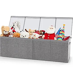 Patelai Large Toy Box Chest Collapsible Sturdy Storage Bins with Lid and Handles Christmas Toy Box Chest Storage Organizer for Playroom Bedroom Christmas Gift (Gray,49.2 x 13 x 15.7'')
