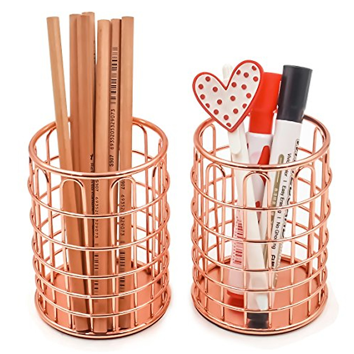 Superbpag Wire Metal Desktop Pencil Holder, Set of 2, Rose Gold