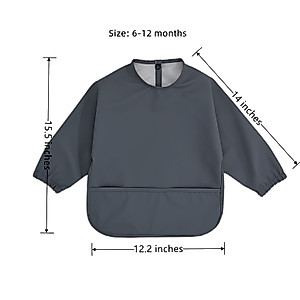 NEHET Waterproof Baby Bibs,Infant Toddler Long Sleeve Feeding Bib With Food Catcher Super Soft Wipe Clean